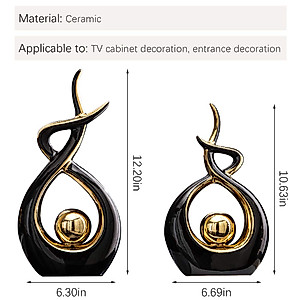 Pearlead Creative Ceramic Sculpture Abstract Ornament Figurine Gold Modern Statue for Home Office Decor Centerpiece Decoration Living Room 12.2 Inches Black