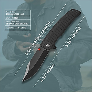 MOLSECT Jungle Pocket Folding Knife, Liner Lock EDC Knives 4.3" 14C28N Blade G10 Handle, Everyday Carry Knife with Clip for Outdoor Indoor Hiking Camping Fishing Hunting Work Men Women Gift