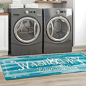 KOZYFLY Laundry Room Rug Runner 20"x60" Non Slip Laundry Rug Kitchen Rugs Washable Laundry Room Mat Waterproof Mudroom Floor Carpet Runner Bathroom Laundry Room Decor Farmhouse Rugs, 2x5, Teal