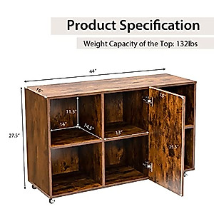 Tangkula Wood File Cabinet with Wheels, Mobile Storage Cabinet with 6 Compartments, Open Storage Shelf, Large Lateral Filing Cabinet, Storage Unit Bookcase for Home, Office (Rustic Brown)