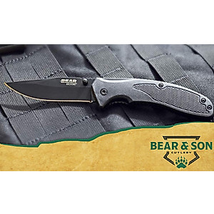 Bear Edge Zytel Sideliner, 3.5” 440 High Carbon Stainless Steel Blade, Black Zytel Handles, Assisted Opening with Reversible Pocket Clip (61106)