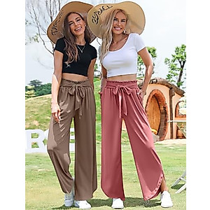TARSE Women Tie Knot Ruffle High Waisted Yoga Pants Wide Leg Soft Sweatpants Palazzo Lounge Loose Dance Pajama Pants with Pockets Light Coffee XL