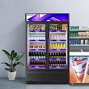 NAFCOOL Commercial Beverage Refrigerator Cooler,38 Cu Ft Two Glass Door Merchandiser Refrigerator Bar Wine Beer Drink Display Fridge for Home or Sale Used,ETL and NSF Approval,47.2" Wide