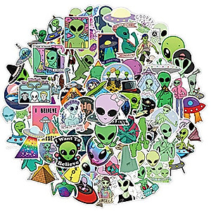 100 PCS Alien Stickers for Water Bottles,Reusable Kids Stickers, Waterproof Vinyl Stickers, Stickers for Toddlers Teen Girls Kids Woman Computer Skateboard Laptop Kids Party Favors Sticker Toddler Travel Toys (Alien)