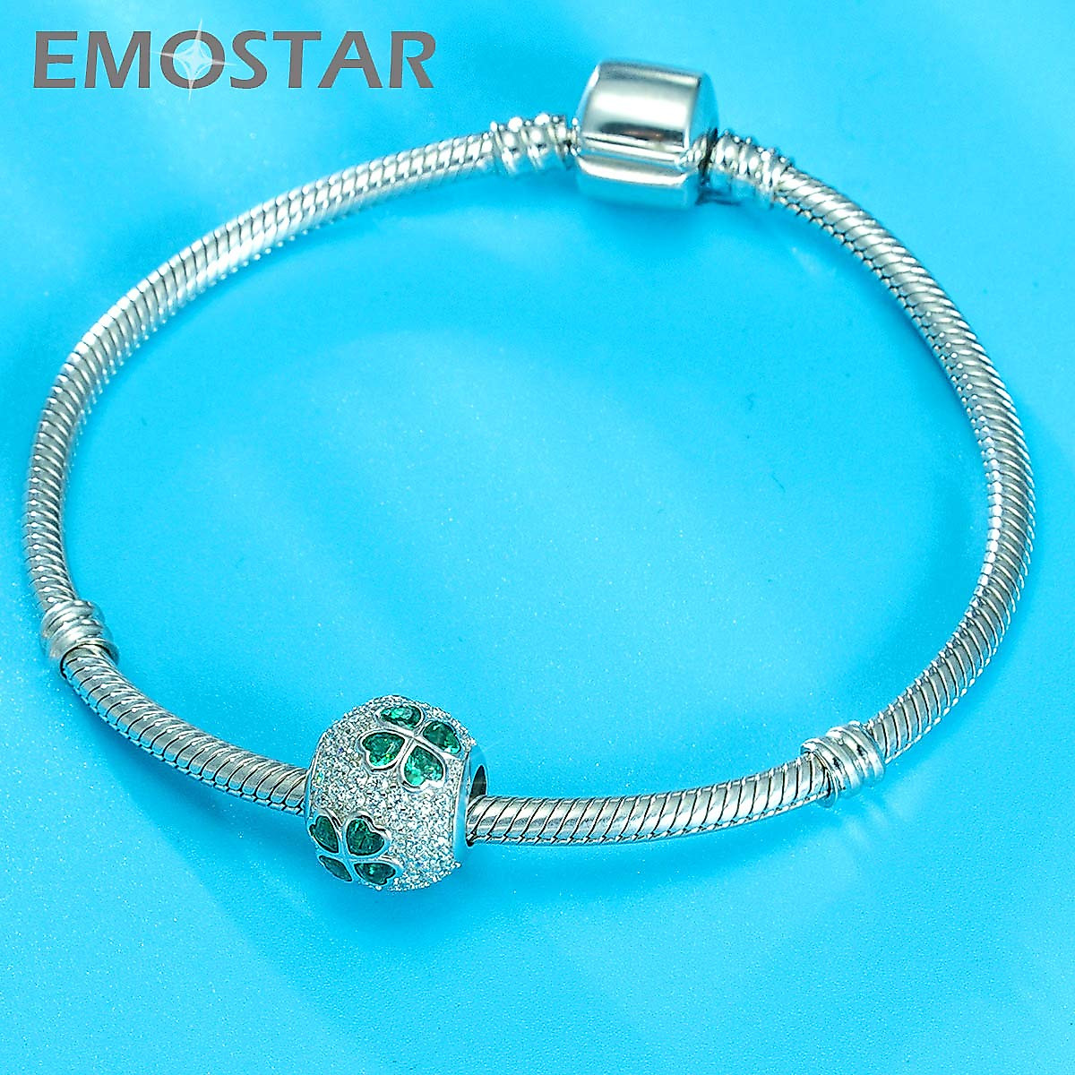 Sparkling Irish Four Leaf Clover Charms fits Pandora Ireland St Patricks Day Bracelet - Pave Green Hearts Shamrock CZ Ball Beads in 925 Sterling Silver, Gifts for Mother/Valentines Day