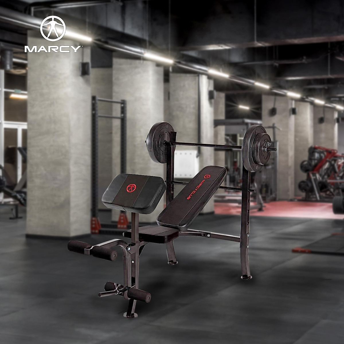 Marcy Pro 14 Gauge Durable Steel Standard Adjustable Weight Bench Press Training with 80 Pound Weight Set for Home Gym Setups, Black