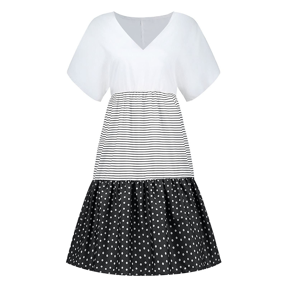 LFEOOST Dresses for Women 2023 Wedding Guest Summer V Neck Short Sleeve Belted Ruffle Hem A-Line Polka Dot Boho Maxi Dress