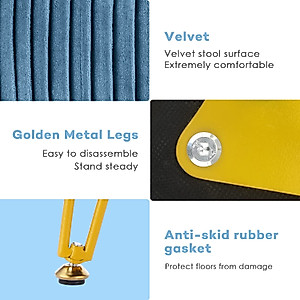 Urban Deco Velvet Storage Ottoman Foot Rest Makeup Footstool Velvet Footrest Chair with 4 Metal Legs Storage Stool and Ottomans for Living Room and Bedroom-Blue