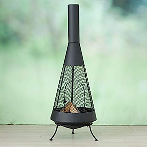 Scandi Garden Chiminea, Free Standing Fireplace, Modern Farmhouse Style, Black, Removable Grill, 360 Degree View Basket, Iron, 19.75 D x 56.75 H Inches
