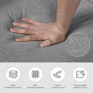 TYBOATLE Folding Chair Bed, Comfy Convertible Sleeper Sofa, 5 in 1 Folding Bed with 5-Position Adjustable Backrest & Pillow, Floor Single Chairs, Cozy Futon Chair for Small Spaces, Office (Light Grey)