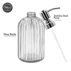 Soap Dispenser - 2 Pack 14 Oz Glass Soap Dispenser with Rust Proof Stainless Steel Pump, Refillable Liquid Bottle Dispenser, Premium Hand Jar Dispenser for Bathroom, Kitchen, Countertop (Transparent)