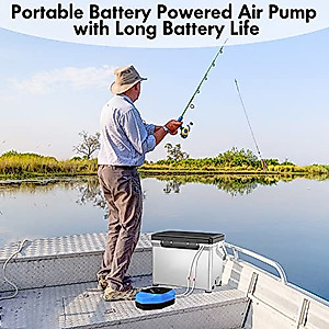 PONDFORSE Quiet AC/DC Aquarium Air Pump for up to 200 Gals Tank, Portable Battery Powered Air Pump with Long 48 Hours Battery Life, 2-Outlet Oxygen Pump for Outdoor Fishing and Emergency