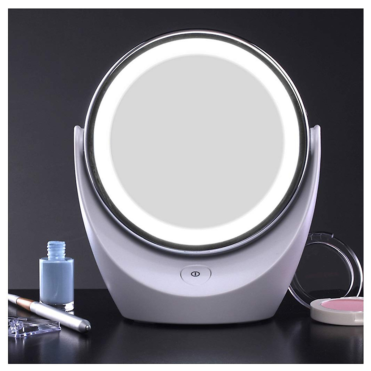 KXA Bathroom Mirror Vanity Mirror Glowing Creativity Double-Sided 360 deg; 5X Magnification Rotating Desktop Mirror Magnification Princess Mirror Travel Mirror Shaving Portable Makeup Mirror