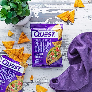 Quest Nutrition Tortilla Style Loaded Taco Protein Chips (Pack of 12) and Chocolate Chip Protein Cookie (12 Count)