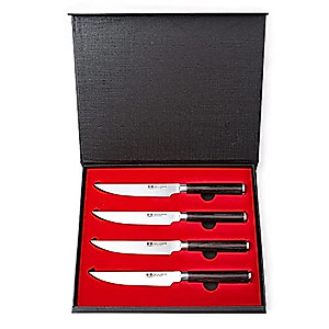 CHUZHEN Steak Knives Set of 4, Kitchen Steak Knife 5 Inch, High Carbon Stainless Steel, Non-serrated Blade, Pakkawood Handles, Dinner Knives with Gift Box
