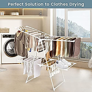 Tangkula Foldable Clothes Drying Rack, 2-Level Laundry Drying Rack w/ 28 Hanging Rails & Height Adjustable Wings, Freestanding Large Drying Rack for Clothes, Sheets, Shoes, Socks, No Assembly