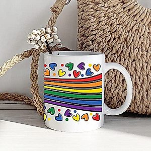 Rainbow and Hearts Gay Pride Coffee Mug LGBT Rainbow Gay & Lesbian Pride Mug Pansexual Gifts Transgender Beer Mug Gift For Gay Pride Birthday Christmas 11 oz or 15 oz