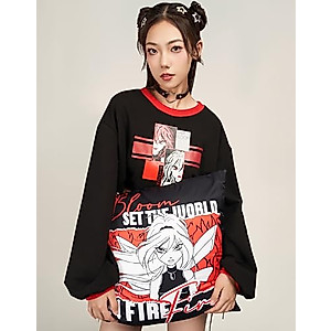 Winx Club Women's Dark Bloom Long-sleeves Blouser and Shorts Loungewear Two-Piece Pajamas Set Sleepwear (Large) Black