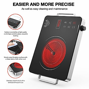 Electric Cooktop, Portable Single Burner Stove With Plug, 1800W Hot Plate Countertop, Child Safety Lock, Timer, 110V Infrared Burner, Touch and Knob Control