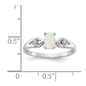 Size - 4.75 - Solid 14k White Gold Genuine Opal Diamond Engagement Wedding Ring (.01 cttw.) (2mm)