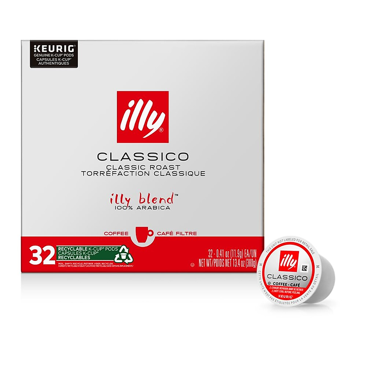 illy Coffee, Smooth and Balanced, Classico Medium Roast , Made with 100% Arabica Coffee, All-Natural, No Preservatives, Coffee Pods for Keurig Coffee Machines, 32 K-Cup Pods (Pack of 1)