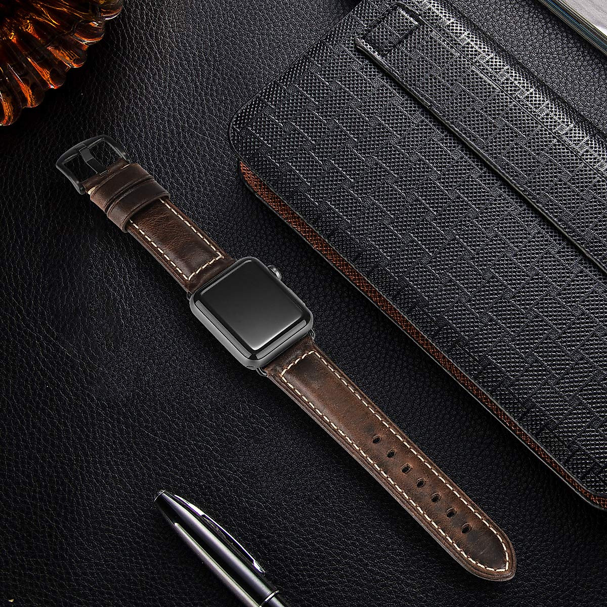 HUAFIY Leather Band Compatible for apple Watch Bands 42mm 44mm 45mm46mm49mm 38mm 40mm 41mm,Genuine Leather Watch Wristband for iWatch Ultra2 Series 10/9/8/7/6/5/4/3/2/1