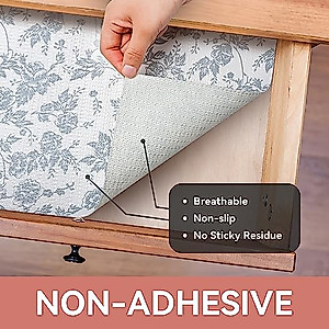 RAY STAR Shelf Liner, Non Adhesive Silver Floral Cabinet Liner for Pantry Drawer, Strong Grip Non Slip Waterproof, Shelf Liners for Kitchen Cabinets Organization 12 Inch x 10 FT (2 Rolls)