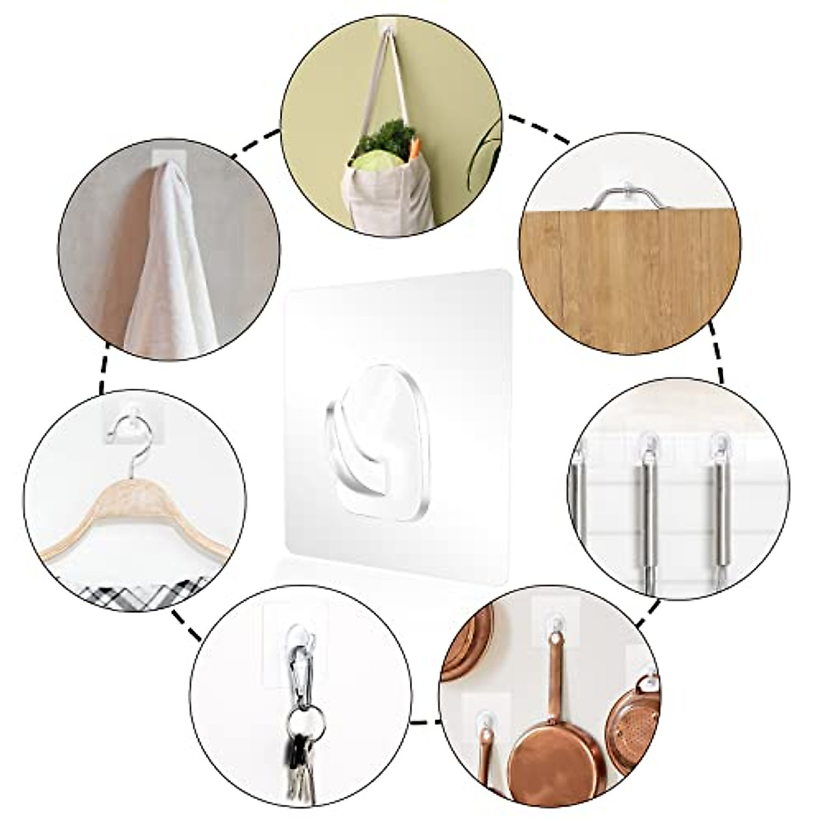 Command Hooks Clear, 10Pcs Adhesive Hooks, Clear Command Hooks, Plastic Hooks, Wall Hooks for Hanging, Drill-Free Wall Hooks, Seamless Hooks, Heavy Duty Hooks for Kitchen Bathroom