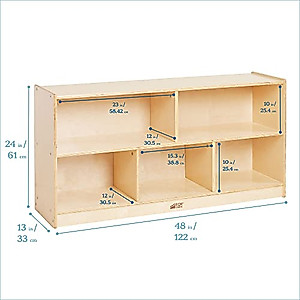ECR4Kids 5-Compartment Mobile Storage Cabinet, 24in, Classroom Furniture, Natural