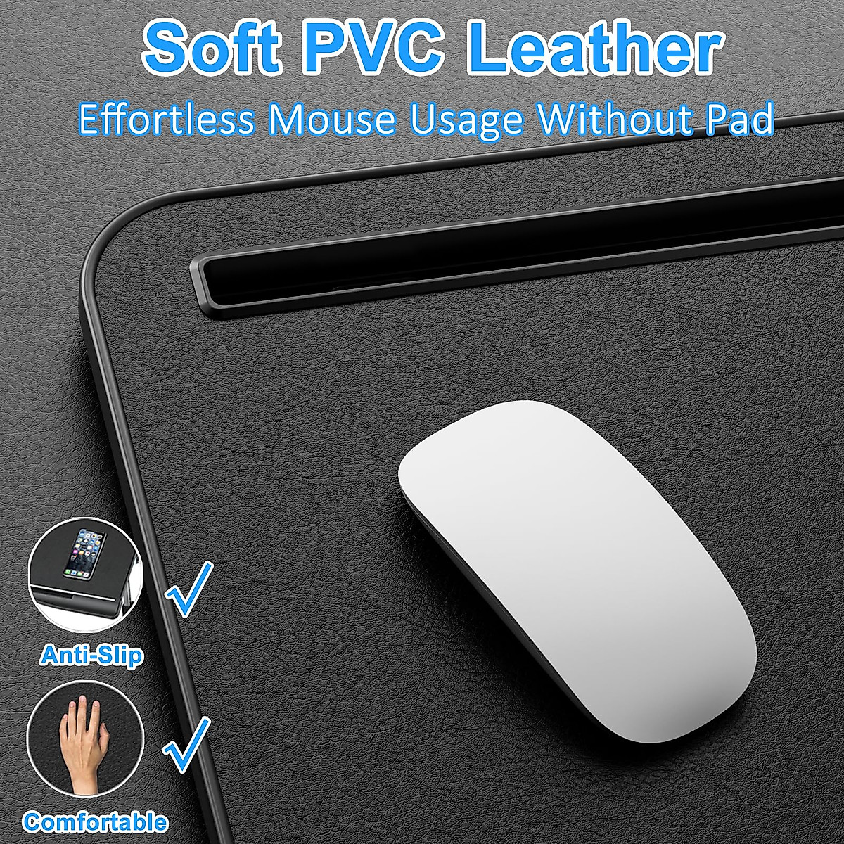 EVETTO Laptop Bed Desk, X-Large Leather Adjustable Computer Bed Table Tray, Foldable Laptop Lap Desk for Bed Sofa Couch Floor Writing Eating Working with Drawer 2 Movable Stoppers (23.6 inch, Black)