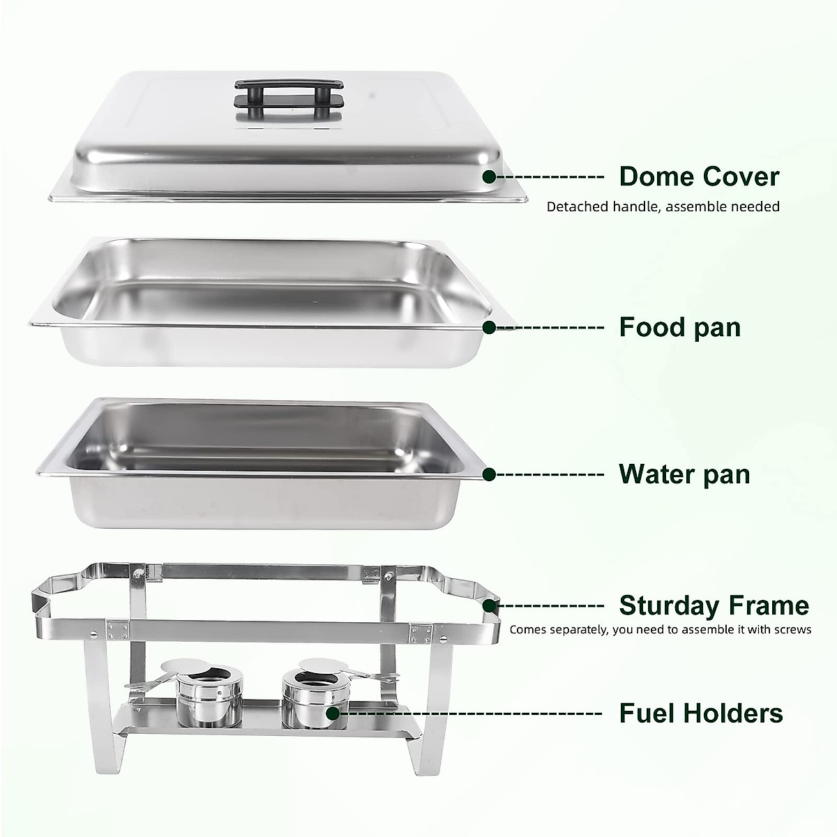 IMACONE Chafing Dish Buffet Set of 2, 8QT Stainless Steel Rectangular Chafers and Buffet Warmer Sets for Catering, with Food & Water Pan, Lid, Foldable Frame, Fuel Holder for Event Party Holiday