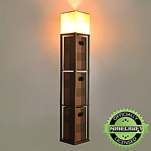 Robe Factory LLC Minecraft Brownstone Torch 5-Foot Standing Floor Lamp and Storage Unit | Includes 3 Cube Organizer Storage Bins