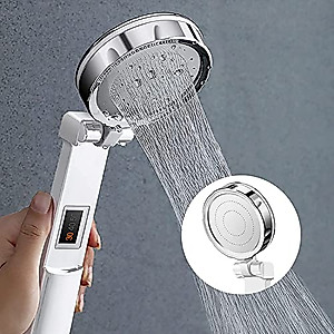 LED Digital Temperature Display High-Pressure Handheld Showerhead Water Temperature Control Water-Saving Filtration for Dry Hair and Skin Hassle-Free Installation (White)