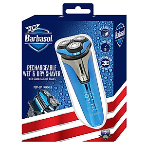 Barbasol Rechargeable Electric Wet and Dry Rotary Shaver with Stainless Steel Blades, Pop Up Trimmer and LCD Screen