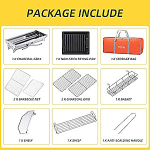 Portable Charcoal Grill,Outdoor BBQ Grill for Christmas Picnic, Thanksgiving Family Gathering and Backyard Barbecue,With Storage Bag & Non-Stick Frying Pan