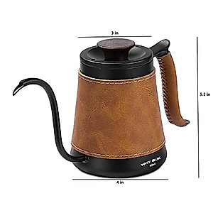 WHYBUK Pour Over Coffee Gooseneck Kettle,Long Narrow Small Drip Coffee Maker Tea Pot is Made of Thickened Stainless Steel,Fashion Leather Insulation and does not Burn (600ml/20oz white)