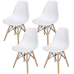 ZENY Modern Dining Chair Set of 4, Mid Century Modern DSW Chair, Side Chairs with Wooden Legs, Shell Lounge Plastic Chair for Kitchen, Dining, Bedroom, Living Room