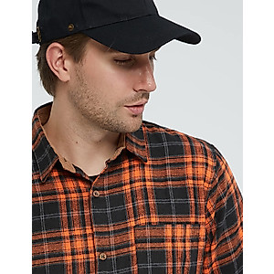 SSLR Flannel Shirts for Men, Long Sleeve Button Down Shirt Lightweight Plaid Brushed Casual (Small, Orange Flannel)