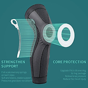 Full Leg Sleeves Long Compression Leg Sleeve Knee Sleeves with Side Stabilizers & Patella Gel Pads,for Basketball, Arthritis, Sport, Reduce Varicose Veins and Swelling of Legs(Black-Spring,2XL,Pair)