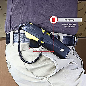 Modern Box Cutter, extra tape cutter at back, dual side edge guide, 3 blade depth setting, 2 blades and holster - Yellow Color 2000N
