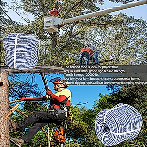 TINVHY 3/4 Inch x 200 Feet Double Braid Polyester Rope 20000Lbs Breaking Strength Strong Pulling Rope for Tree Work Camping Swings(Blue White)