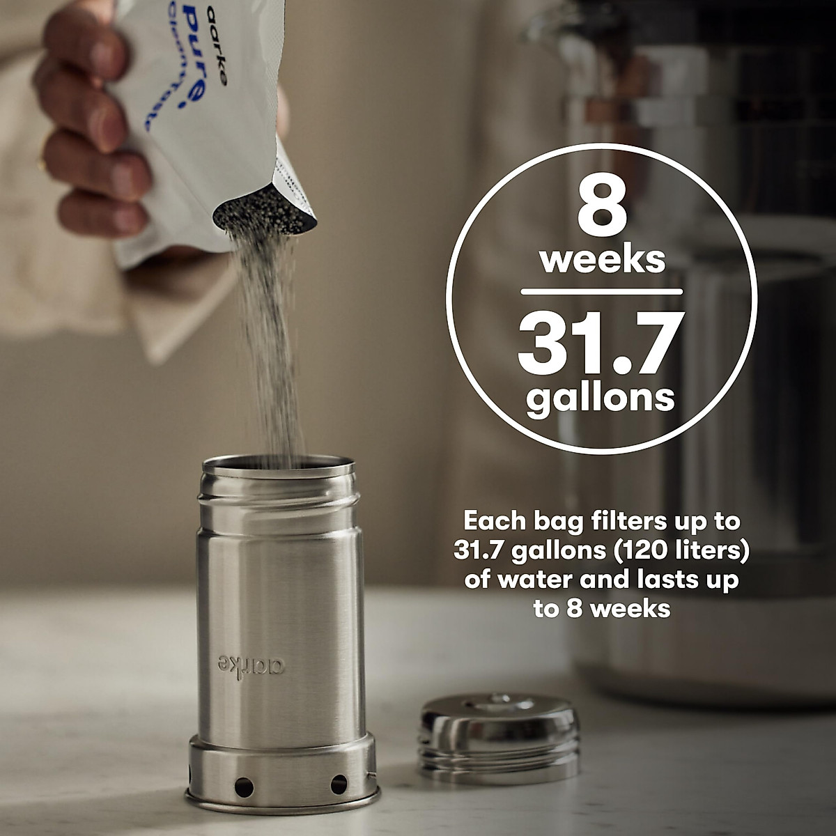 aarke Pure Filter Refill Granules - Reduces Heavy Metals for Clean Water, Eco-Friendly, 8-Week Performance, Filters 31.7 Gallons Per Bag (3 Pack)