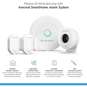 Amcrest Home Security System, DIY Smart Home Alarm System for Home with No Monthly Fees, Remote Arm/Disarm & Phone App Alerts, 4 Pieces-Kit (PIR Motion Sensor, Door Window Sensor, Alarm Hub)