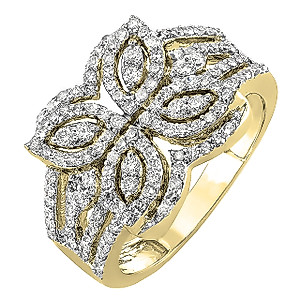Dazzlingrock Collection Round White Diamond Marquise Butterfly Cluster Split Shank Cocktail Ring for Women (1.00 ctw) in 18K Yellow Gold, Size 8