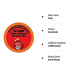 Java Factory High Caffeine Coffee Pods, Da Bomb Dark Roast, 40 Count - Compatible with K Cup Brewers 2.0, Extra Caffeine for a Strong Start to Your Day
