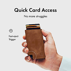 Ekster Parliament Men's Wallet | RFID Blocking Leather Minimalist Cardholder | Slim Wallet for Men - Designed for Quick Card Access with Push Button (Caramel)