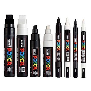 POSCA Black & White - Medium to Broad Set of 8 Pens (PC-17K, PC-8K, PC-5M, PC-3M)