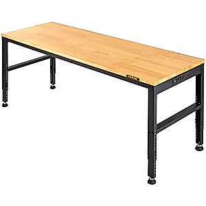 VEVOR Adjustable Workbench, 48" L X 20" W Garage Table w/ 28.3" - 38.1" Heights & 2000 LBS Load Capacity, with Power Outlets & Hardwood Top & Metal Frame & Foot Pads, for Office Home Garage