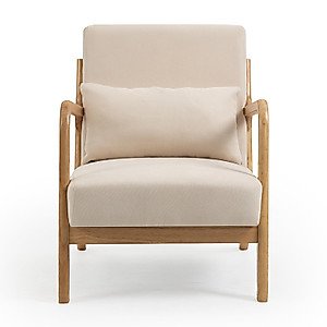 Tiophome Accent Mid-Century Modern Chairs with Pillow Upholstered Lounge Armchair with Solid Wood Frame & Soft Cushion for Living Room, Bedroom, Belcony, Beige