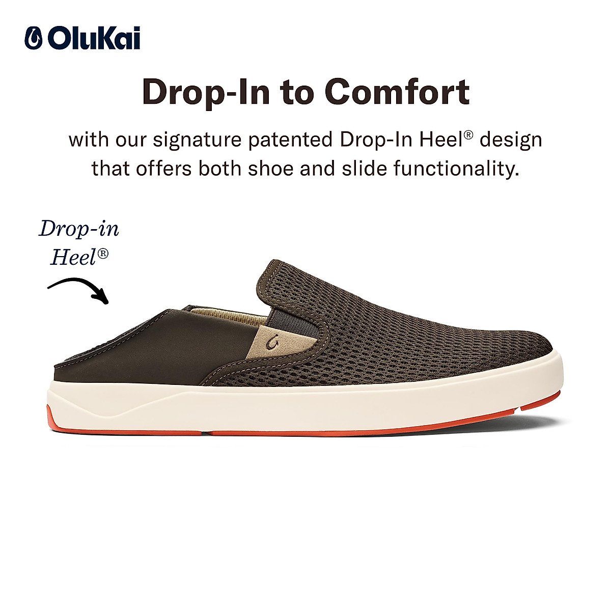 OLUKAI Lae'ahi Men's Slip On Sneakers, Lightweight Barefoot Feel & Breathable Mesh, Water Resistant Heel & Wet Grip Rubber Soles, Removable Gel Insert, Kona/Kona, 10.5